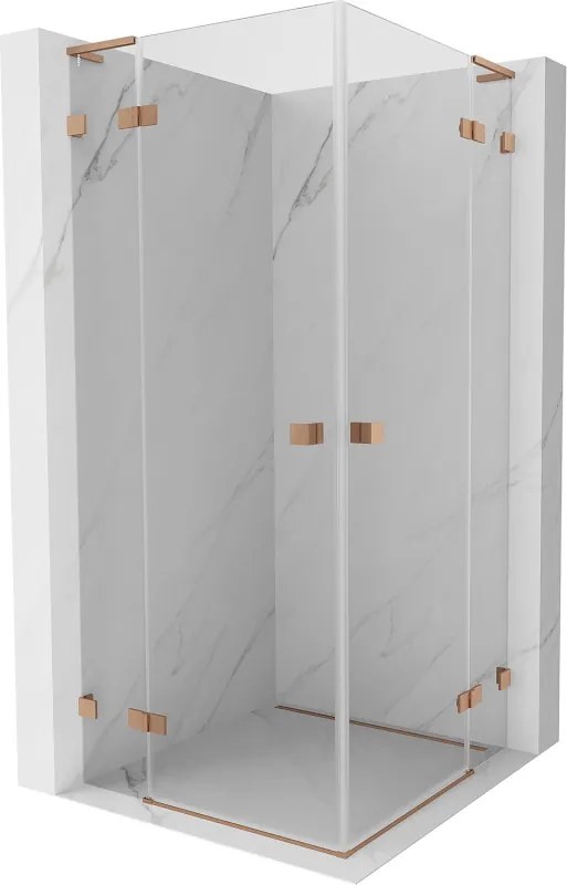 Mexen Lunar, L Duo výklopný sprchový kout 80 x 80 cm, 8mm čiré sklo, profil měděná matná, 834L-080L-080P-65-00