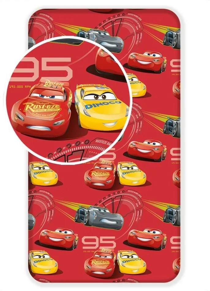 Jerry Fabrics Dětské bavlněné prostěradlo Cars red 02, 90 x 200 cm