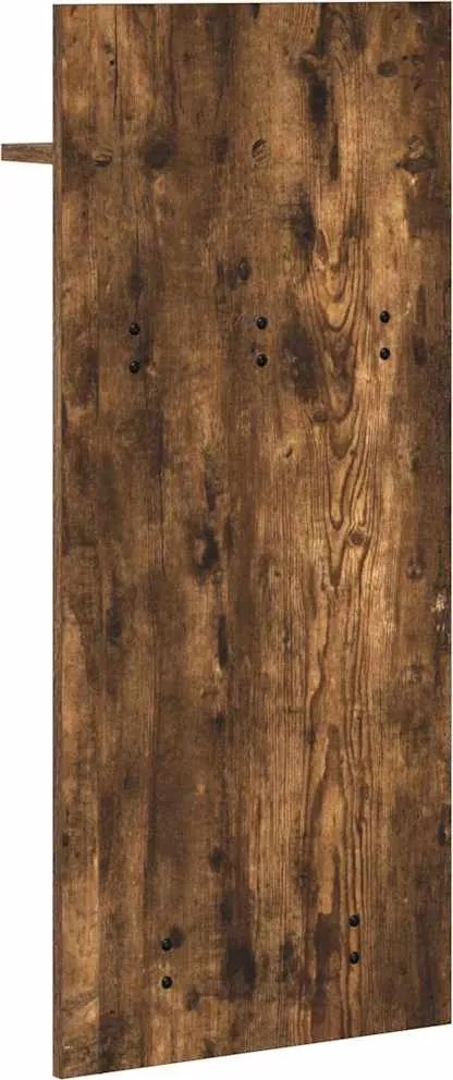 věšák, nástěnný, 1 prkno, polička, háčky, kompozitní dřevo, 90x40x10 cm, kouřový dub, Dekorino TK20260010