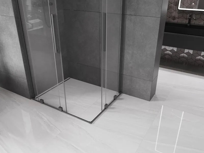 Mexen Velar L Duo, sprchový kout s posuvnými dveřmi 100 x 90 cm, 8mm čiré sklo, broušený grafit, 871-100-090-02-03-95