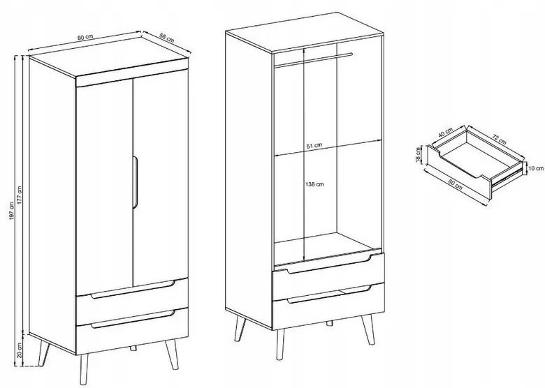 Veneti Skříň do obývacího pokoje NATHANIEL - šířka 80 cm, dub artisan