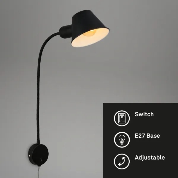 Briloner 2089-015 - Flexibilní nástěnná lampa BRELLO 1xE27/10W/230V černá