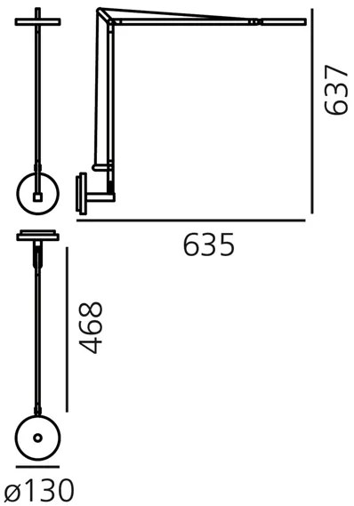 Artemide Demetra, bílá nástěnná LED lampa s dotykovým stmívačem, 8W LED 3000K, 63+63cm