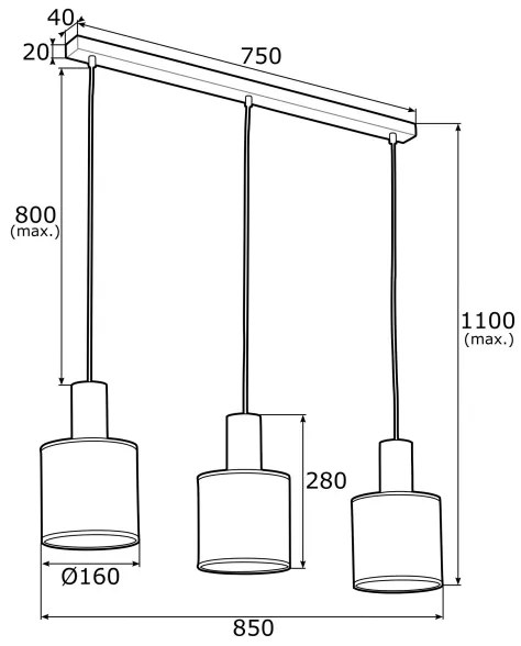 Argon 1490 - Lustr na lanku HERMAN 3xE27/15W/230V mosaz/černá