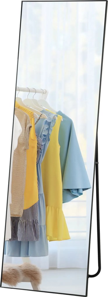 HOMCOM Velké obdélníkové zrcadlo, 50 x 160 cm - volně stojící, ke zdi nebo opřené - pro ložnici, obývací pokoj a šatnu, černé