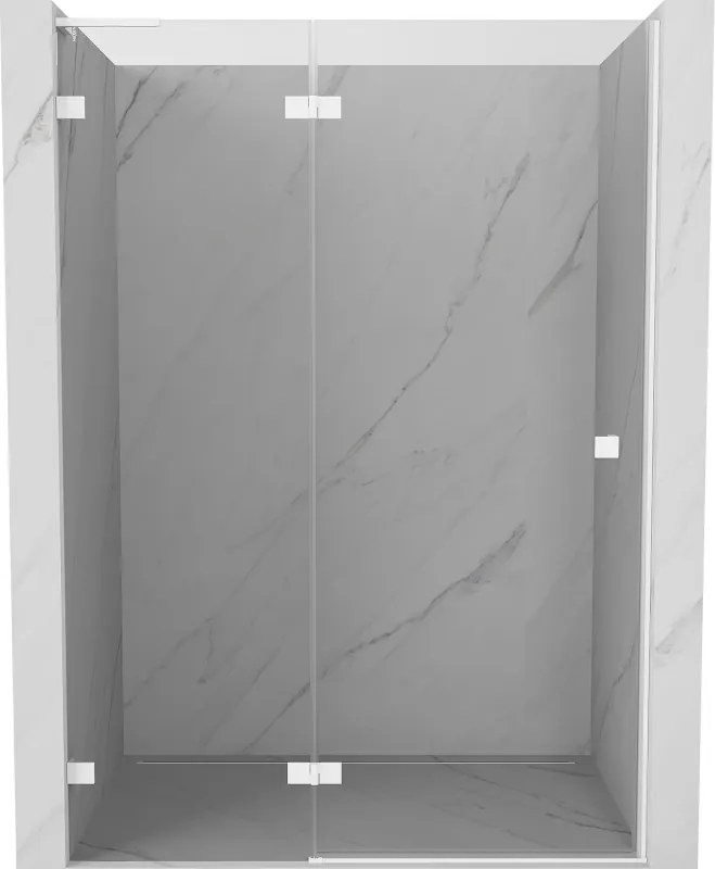 Mexen Lunar L, levé otočné sprchové dveře 135 cm, 8mm čiré sklo, bílý profil, 834L-135-000-20-00-L