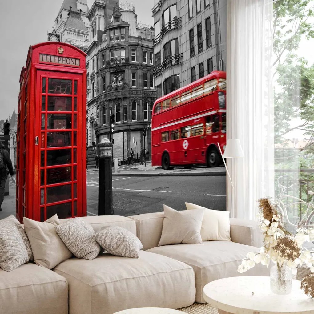 Fototapeta Londýn: Červený autobus a telefonní budka