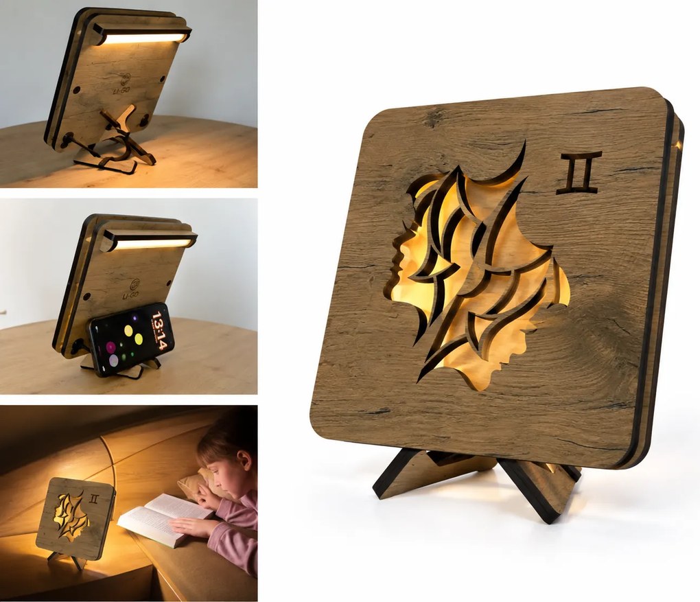 Li-Go Znamení "Blíženci" lampa 19x19 cm provedení povrchu: černá s patinou