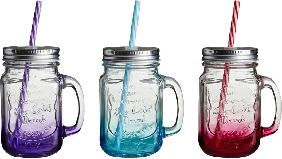 Sada 3 barevných skleniček s brčkem Premier Housewares