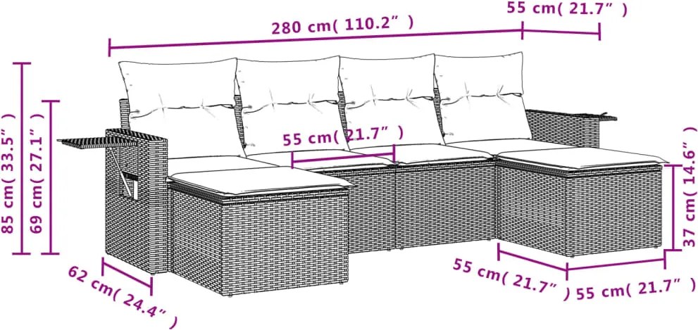 6dílná zahradní sedací souprava s poduškami šedá polyratan 3252857