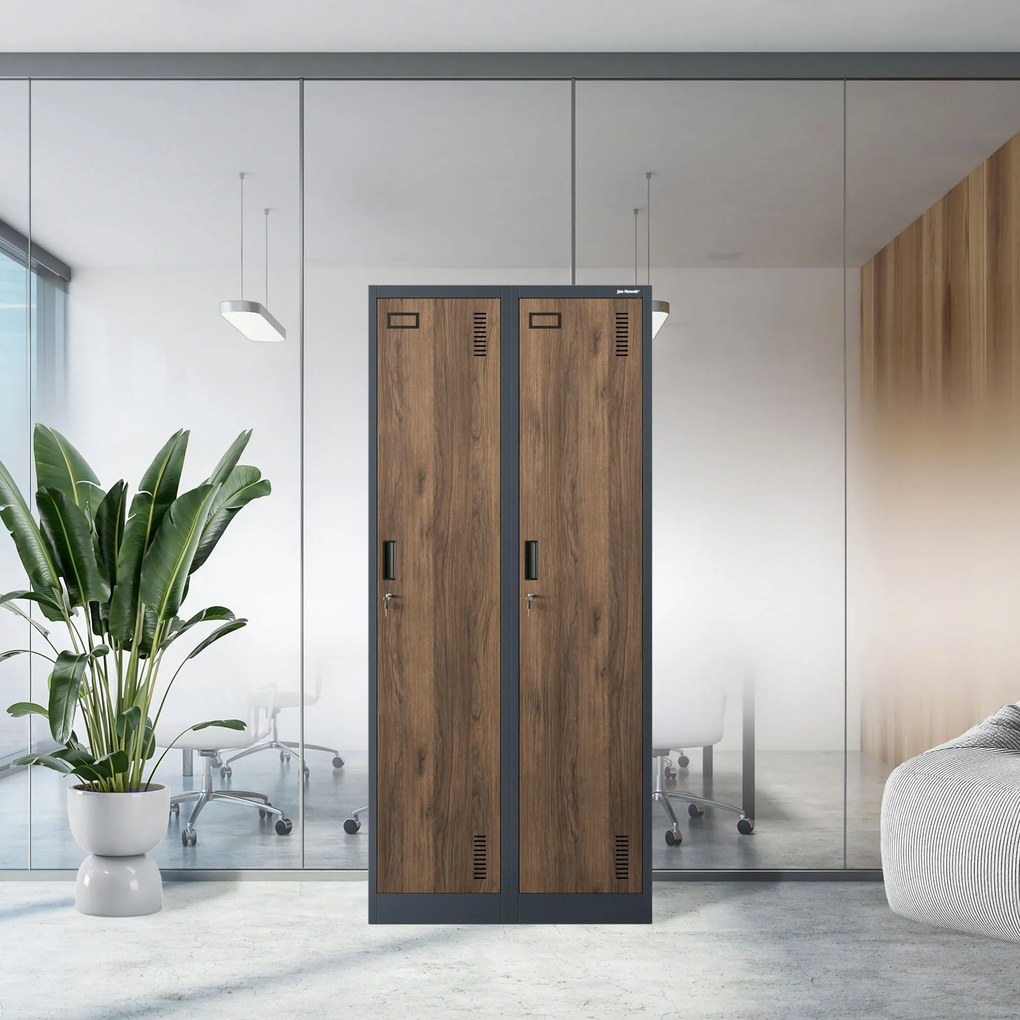 Šatní skříňka pro zaměstnance 4-boxová, antracit/ořech, 800x1800x500 mm: KACPER Eco Design