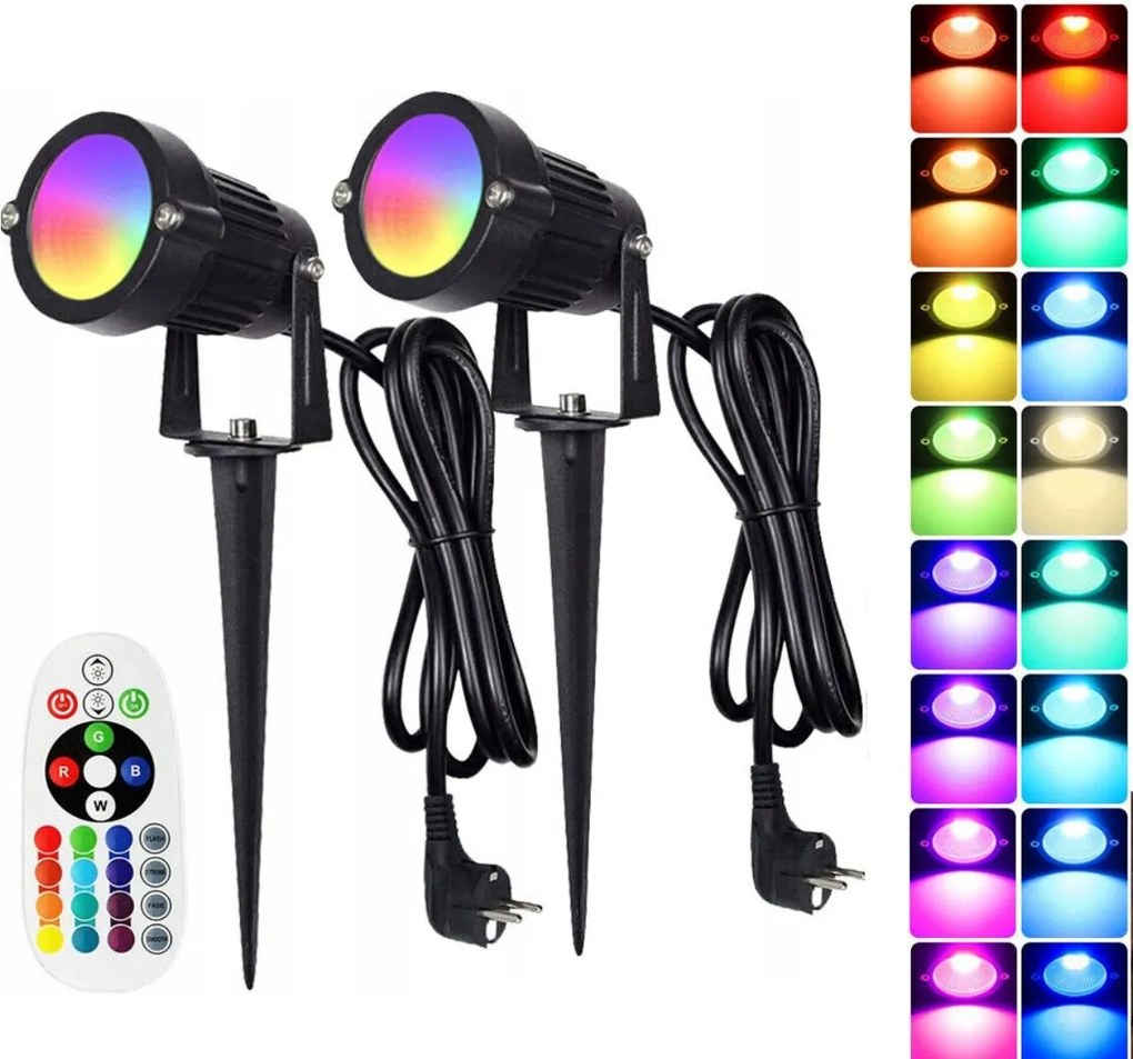 2KS Zahradní Reflektor Zapichovací špíz černý IP65 Led Rgb