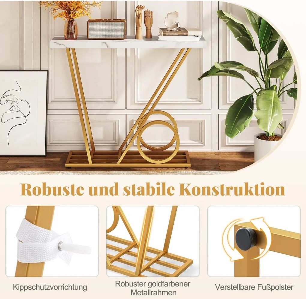 Costway Konzolový stolek 100 cm moderní s mramorovým vzhledem a bílým designem