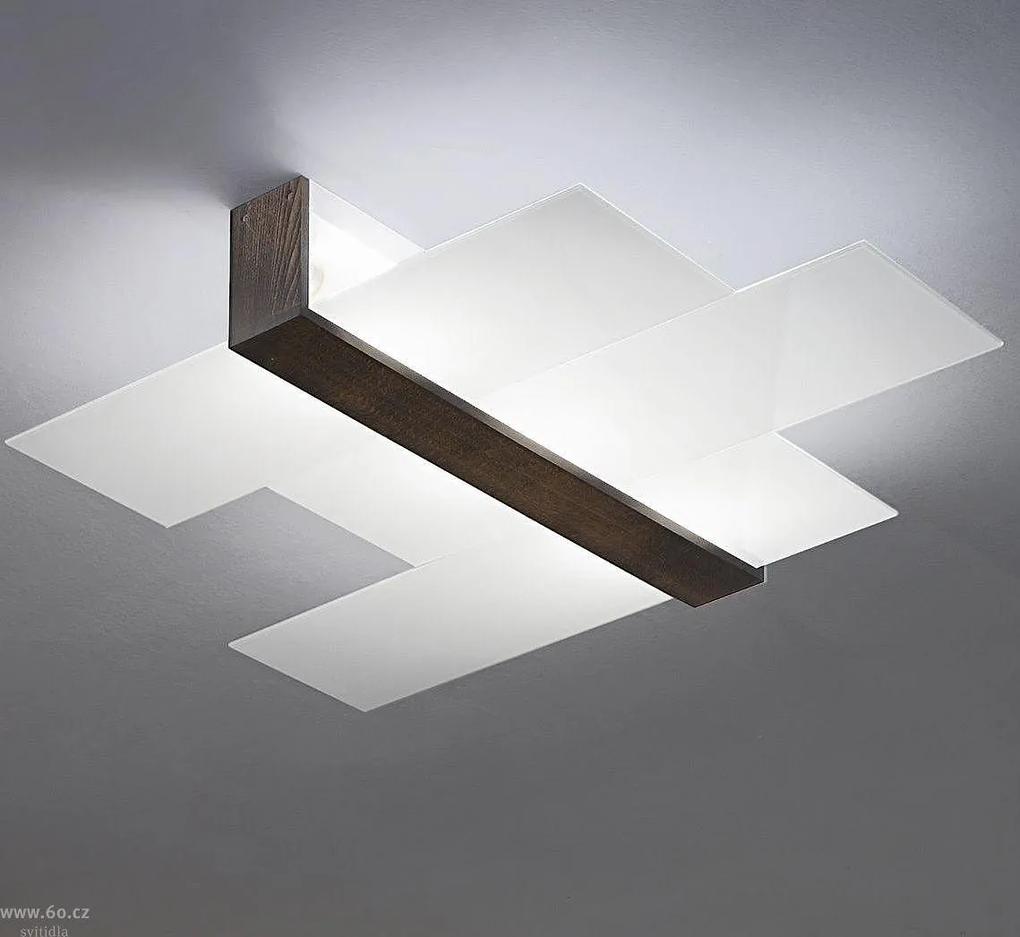 Linealight  90230 Triad, italské moderní svítidlo, 2x30W, bílé sklo v kombinaci se dřevem, 62x52cm