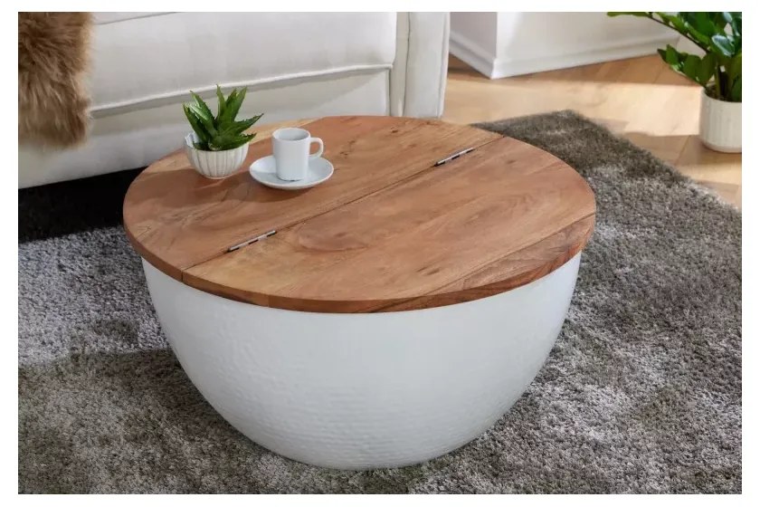 Massive home | Konferenční stolek ORIENT STORAGE 60 CM bílý masiv mango, II.