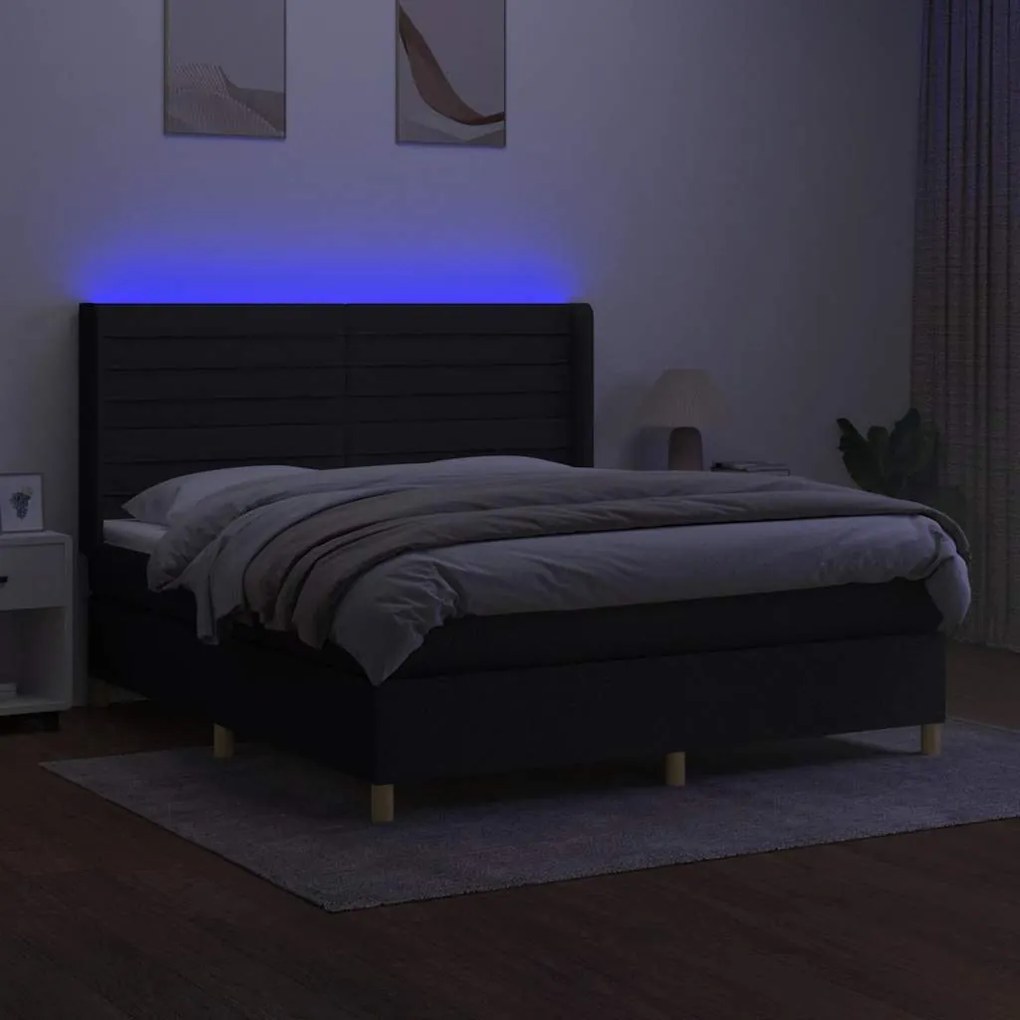 Box spring postel s matrací a LED černá 180x200 cm textil 3138975