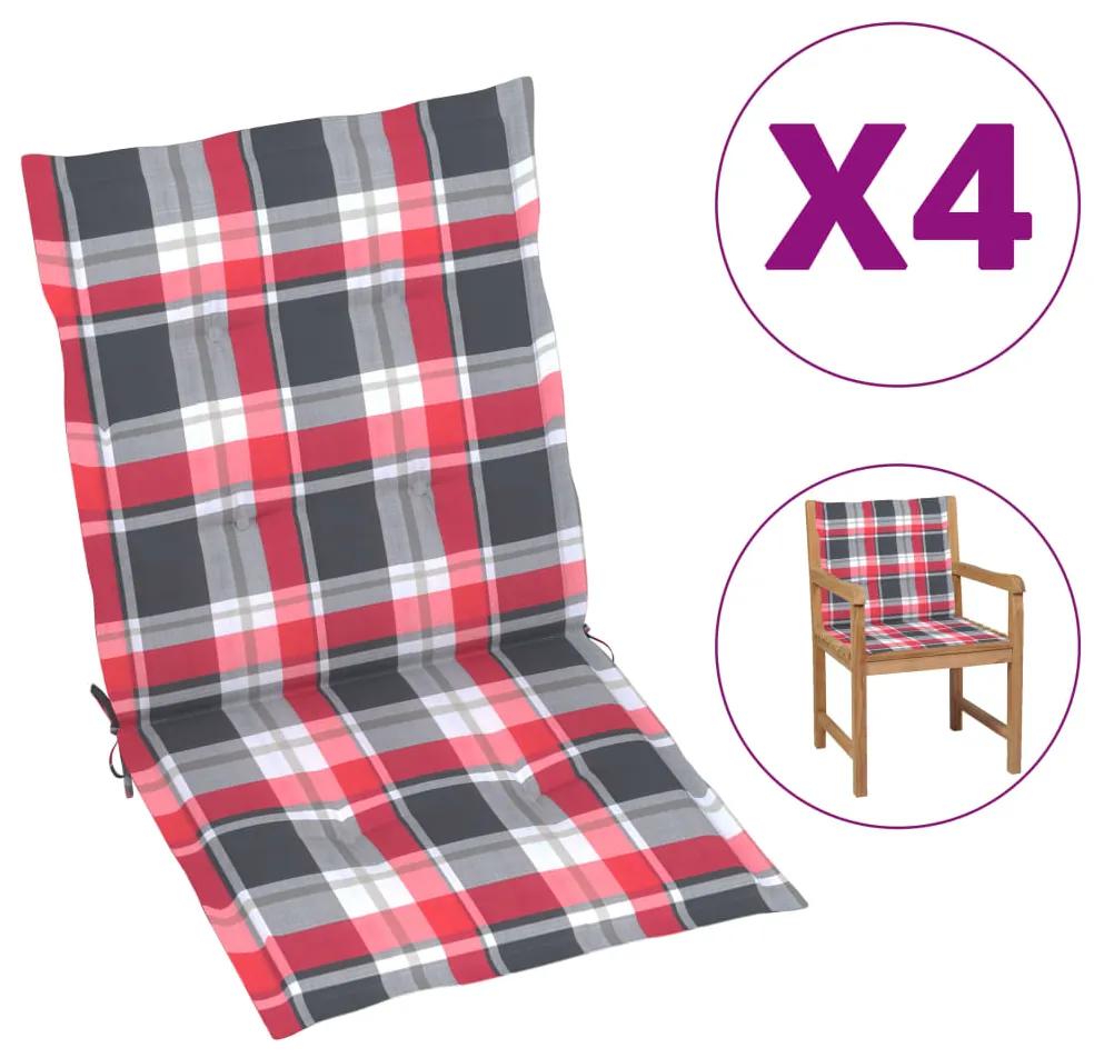 314153 vidaXL Podušky na zahradní židle 4 ks červené kárované 100 x 50 x 4 cm