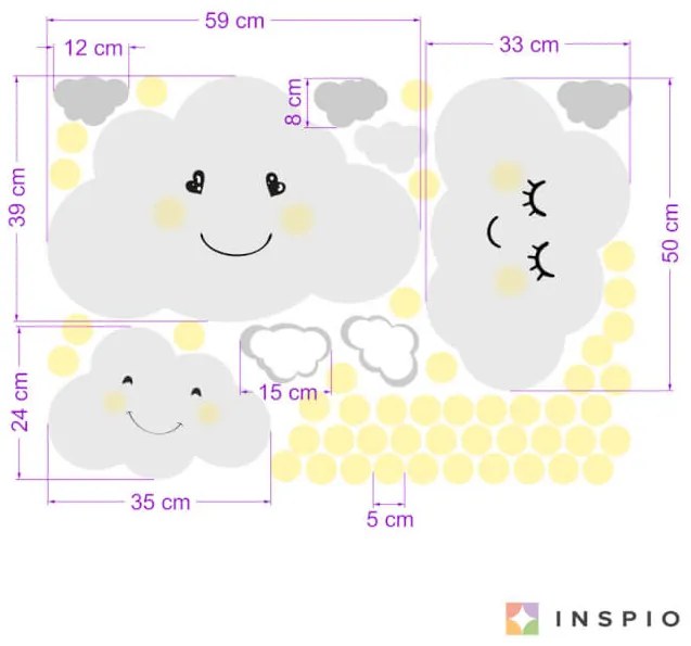 INSPIO Dětské samolepky na zeď - Obláčky se žlutými puntíky