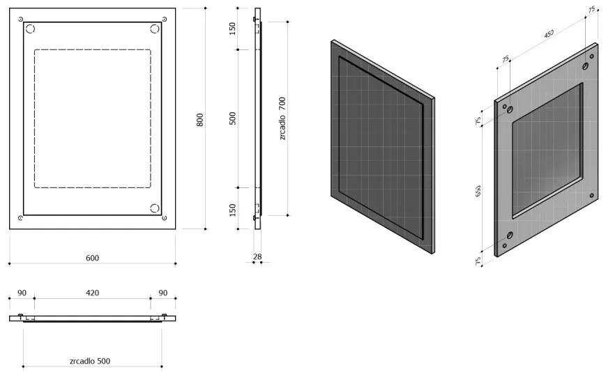 Sapho NIROX zrcadlo v rámu 600x800mm, dub stříbrný NX608-1111