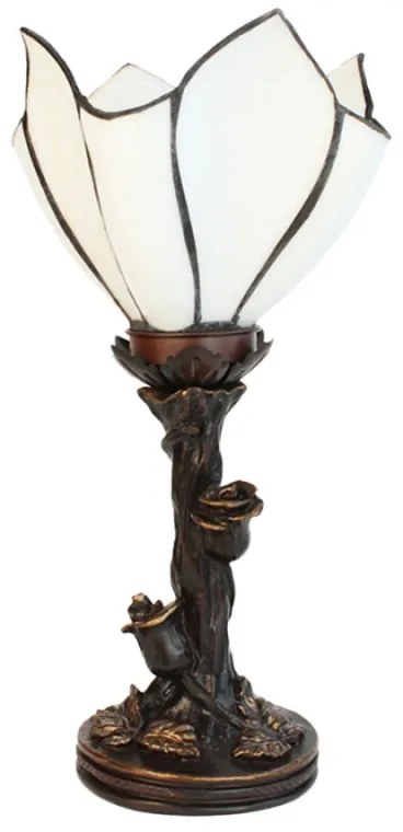 Bílá stolní Tiffany lampa ve tvaru květu Jurren – 18x32 cm