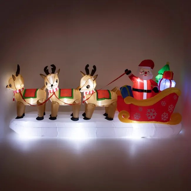 Nafukovací Santa Claus v saních se sobíky 390 cm