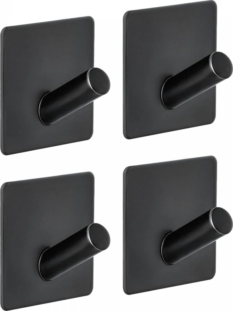 Erga Midi, samolepící háčky na ručníky bez vrtání, 4 ks, 4,5 × 4,5 cm, černá matná, ERG-YKA-CH.MIDI4-BLK