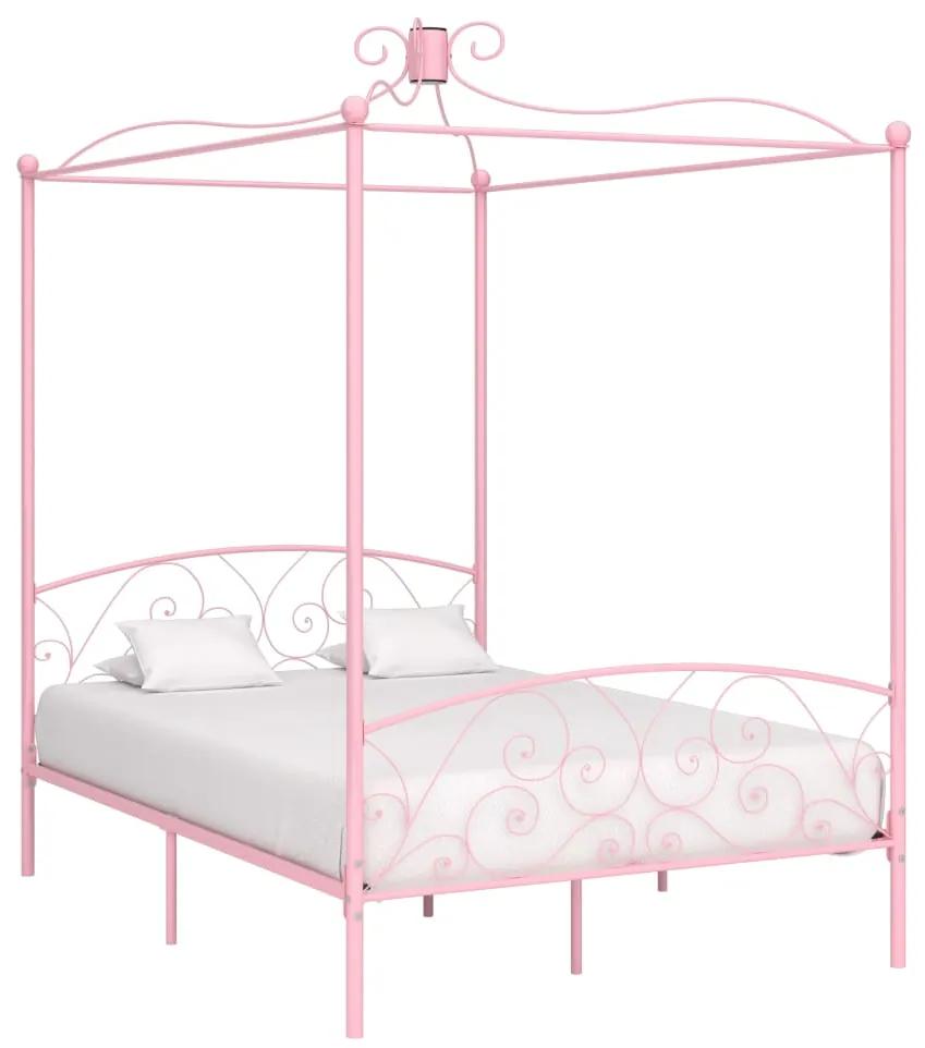 284488 vidaXL Rám postele s nebesy růžový kovový 120 x 200 cm