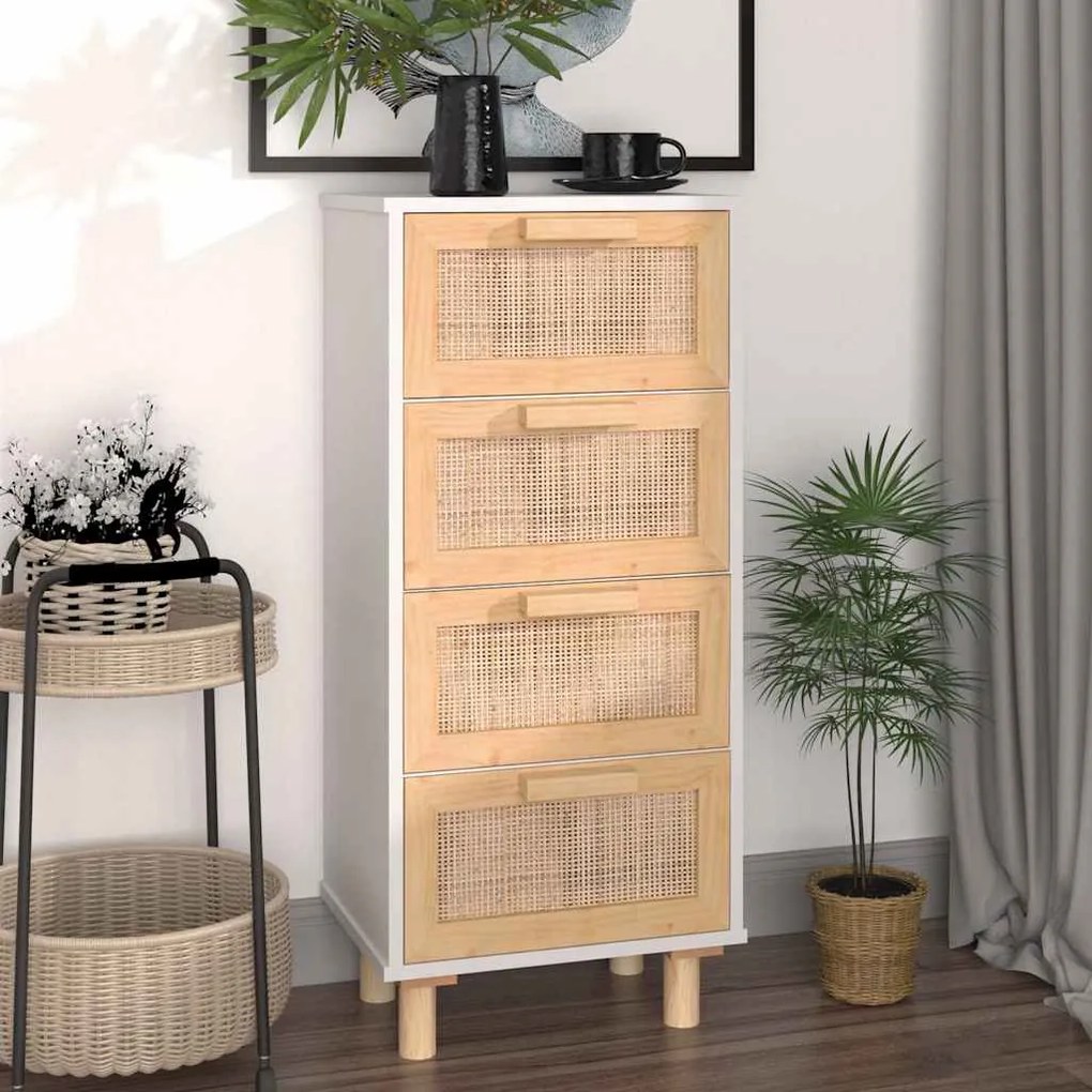 Příborník Hnědý 40X30X90 Cm Masivní Borovice A Přírodní Ratan - Černá
