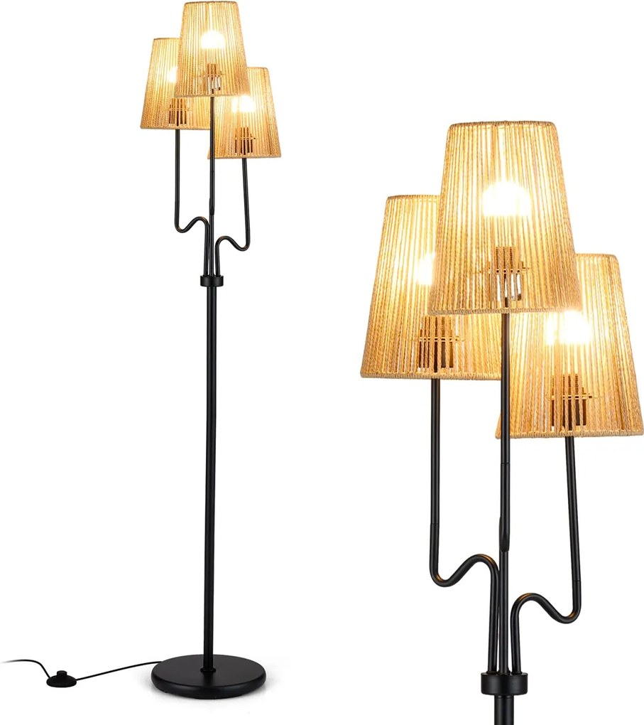 Costway Stojací lampa 175 cm 3 Stojací lampa s plamenem s kovovou základnou