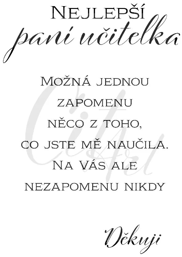 CitArt.cz Nejlepší paní učitelka – možná jednou zapomenu něco z toho, co jste mě naučila. Na Vás ale nezapomenu nikdy Děkuji Motiv: Jarní louka, Velikost: 30x40 "A3"