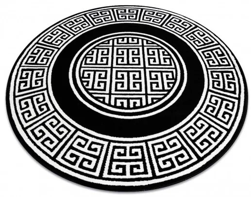 Dywany Łuszczów, Kusový koberec Gloss 6776 85 greek black/ivory kruh, 200x200 (průměr) kruh, černobílá, chodba / předsíň