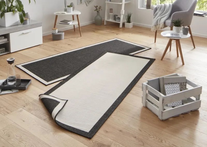 Hanse Home, Kusový koberec Twin-Wendeteppiche 103105 creme schwarz – na ven i na doma, 80x350, černobílá, chodba / předsíň
