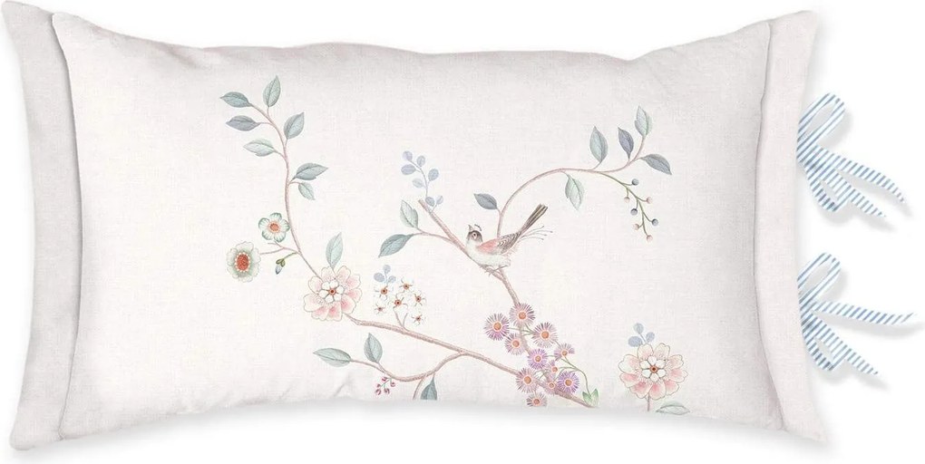 Pip Studio dekorační polštář Desi Garden 35x60 - bílý (Dekorační polštář v bílé barvě s květinami v perkálovém povlaku)