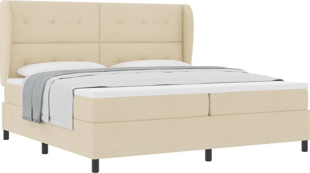 Postel s boxspringem s čelo Krémová 200 x 200 cm textil 3340590
