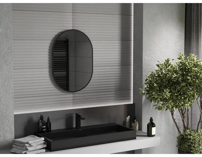 Mexen Loft, oválné koupelnové zrcadlo 70 x 50 cm, barva rámu černá matná, 9851-070-050-000-70