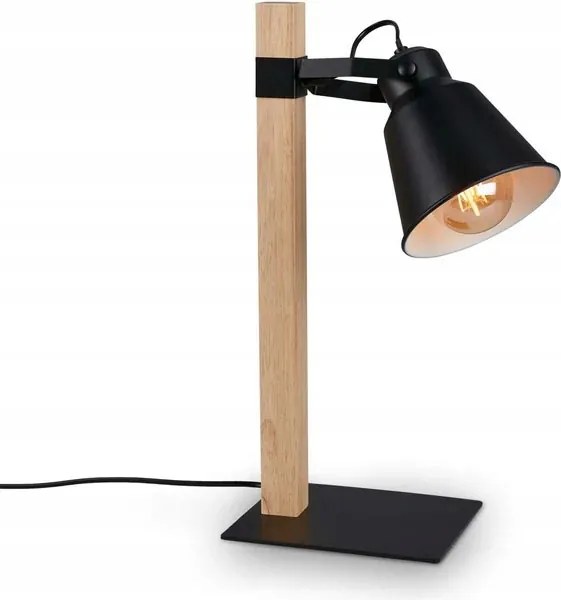 Stolní lampa Černá s dřevem E27 Stolní Noční obývací pokoj Ložnice 46 cm