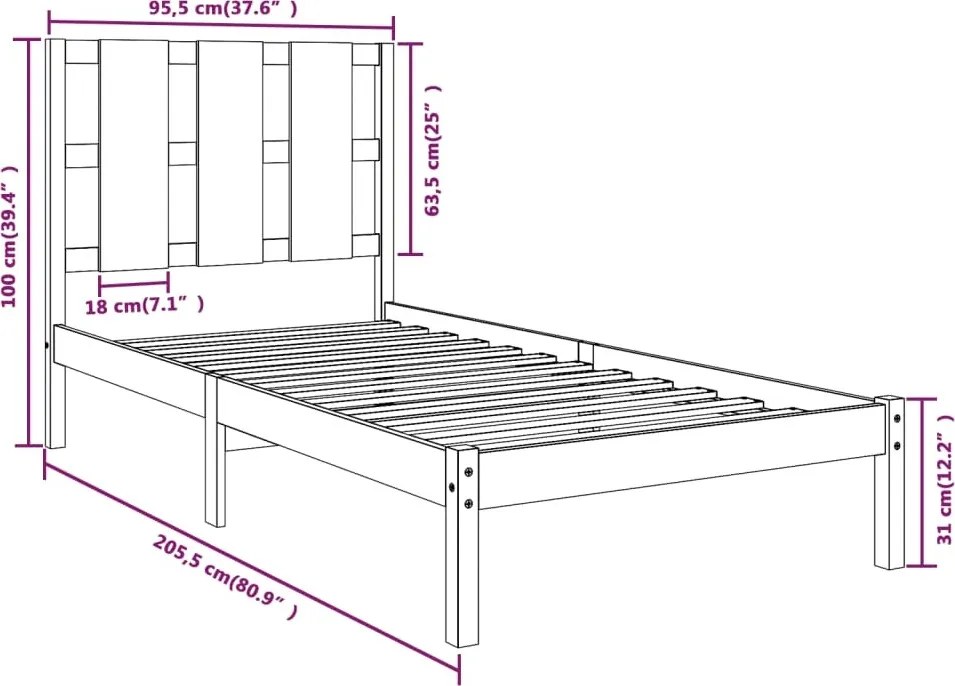 vidaXL Rám postele masivní borovice 90 x 200 cm [3105587] Barva: Přírodní