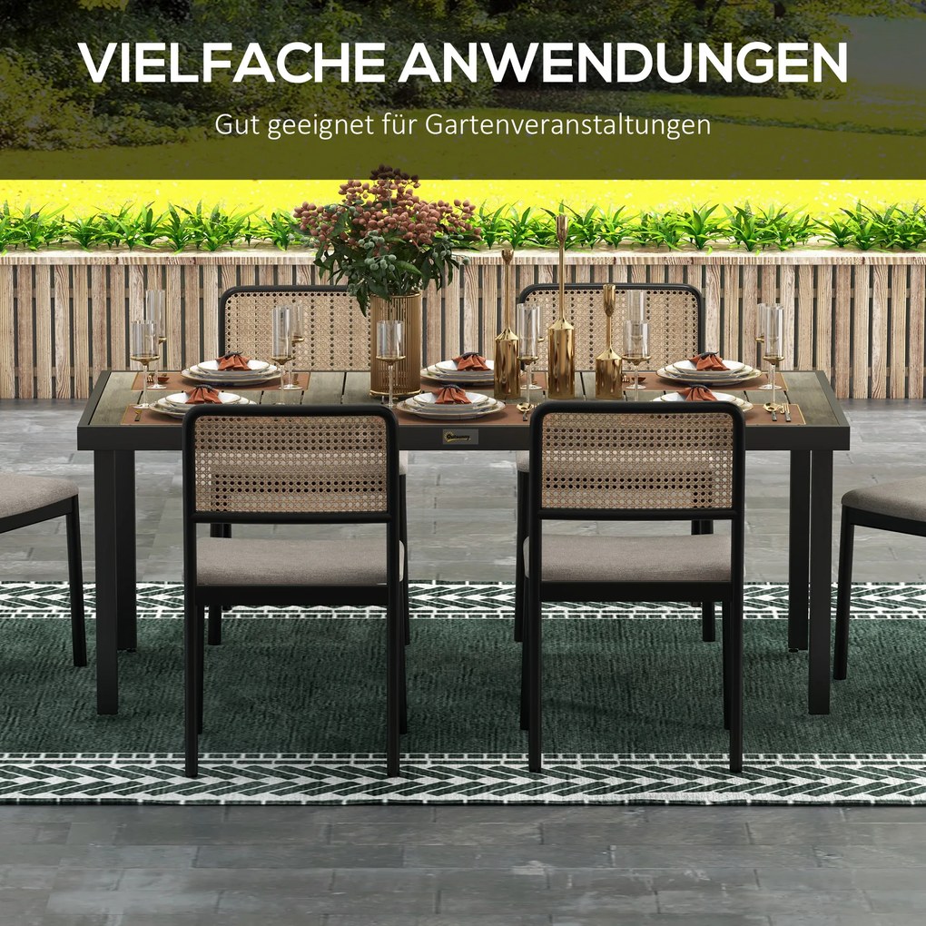 Zahradní stůl Outsunny z hliníku pro 8 osob s lamelovým vrchem na terasu a balkon 190x90x74 cm Přírodní a černá