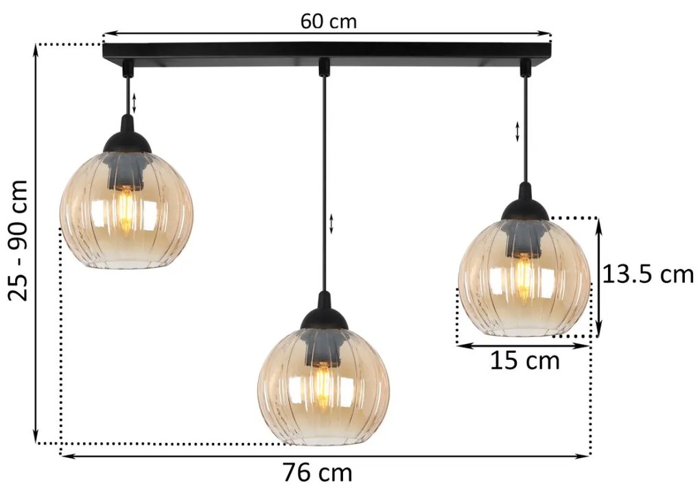 Závěsné svítidlo Costa, 3x medové skleněné stínítko, b
