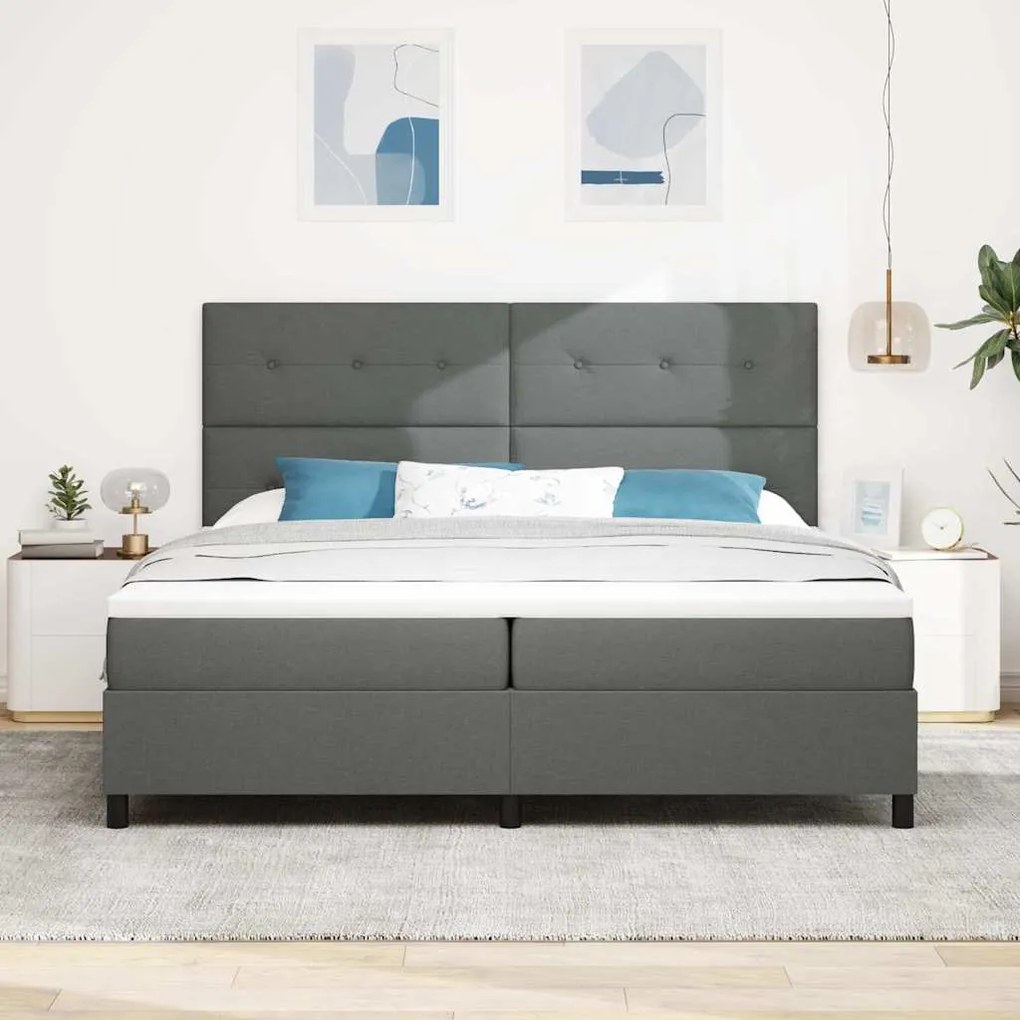Postel s boxspringem s čelo Tmavě šedá 200 x 200 cm textil 3339414