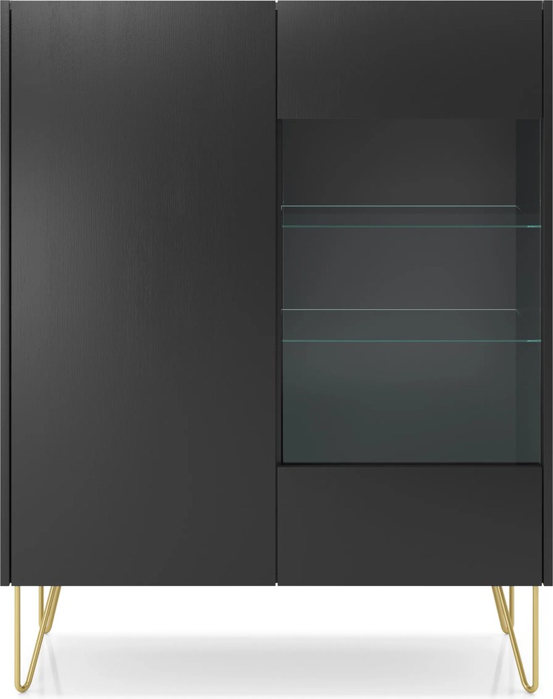 PSK Vitrínová skříň HOPE, Černá/Marmur Black Royal 97 cm