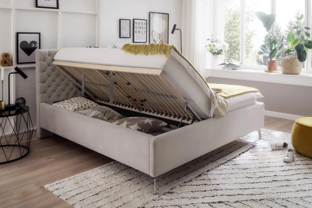 Čalouněná postel oliver s úložným prostorem 160 x 200 cm béžová MUZZA