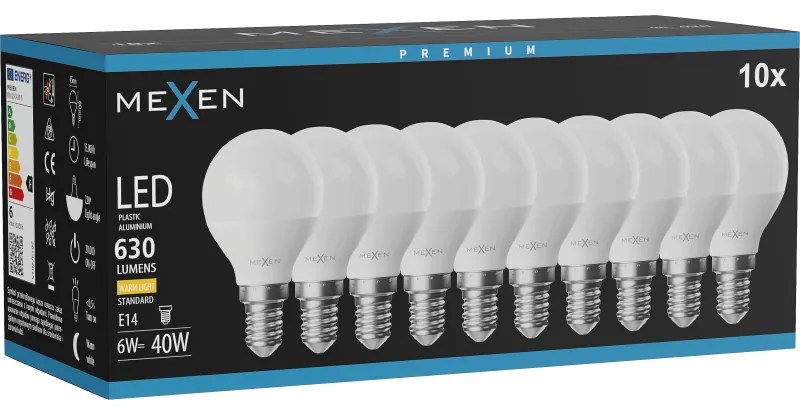 Mexen Nova 10x LED žárovka E14, G45, 6W, Teplá - 3000K, 630 lm - L101-E14-0630-01x10