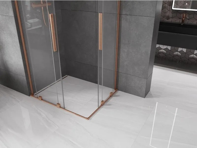 Mexen Velar L Duo, sprchový kout s posuvnými dveřmi 90 x 80 cm, 8mm čiré sklo, měděná matná, 871-090-080-02-03-65