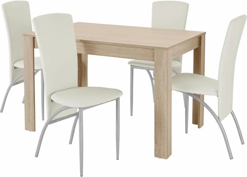 Set jídelního stolu a 4 béžových jídelních židlí Støraa Lori Nevada Oak Light Grey