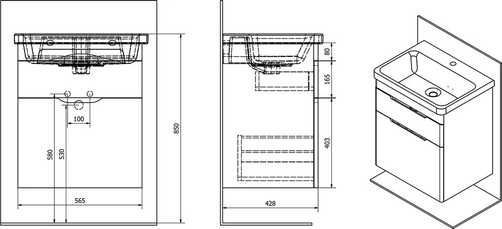 Sapho Ella 70062 umyvadlová skříňka 56,5 x 65 cm bílá