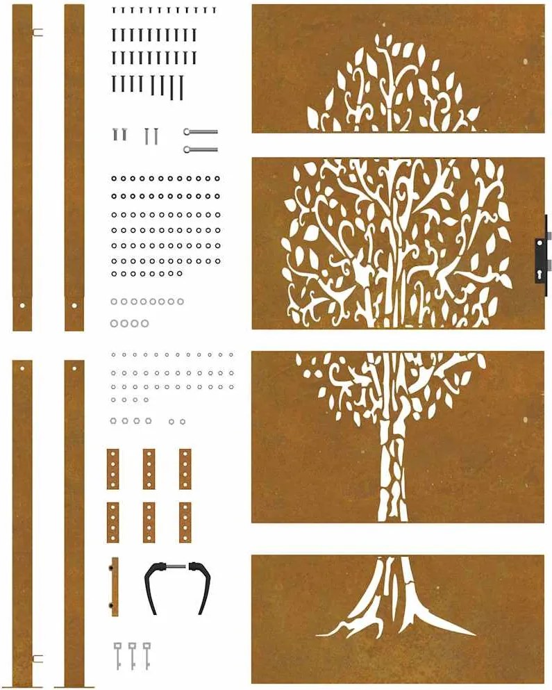 Zahradní branka 100 x 175 cm z cortenové oceli, design stromu 153218