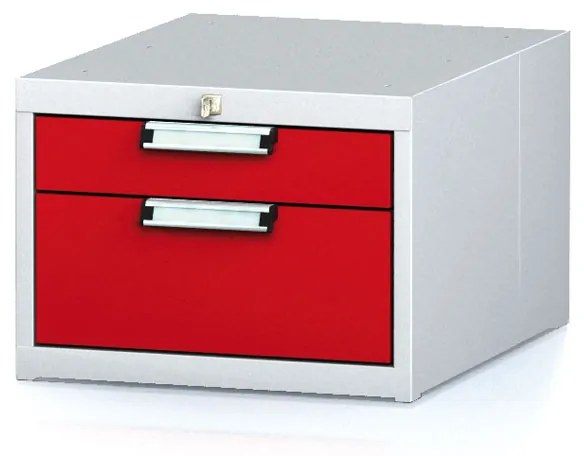Závěsný dílenský box na nářadí k pracovním stolům MECHANIC, 2 zásuvky, 480 x 600 x 351 mm, červené dveře