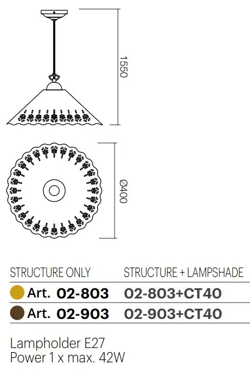 Incanti Rustikální závěsné svítidlo Lea, ø 40 cm, 1 x E27 Barva: Bronz