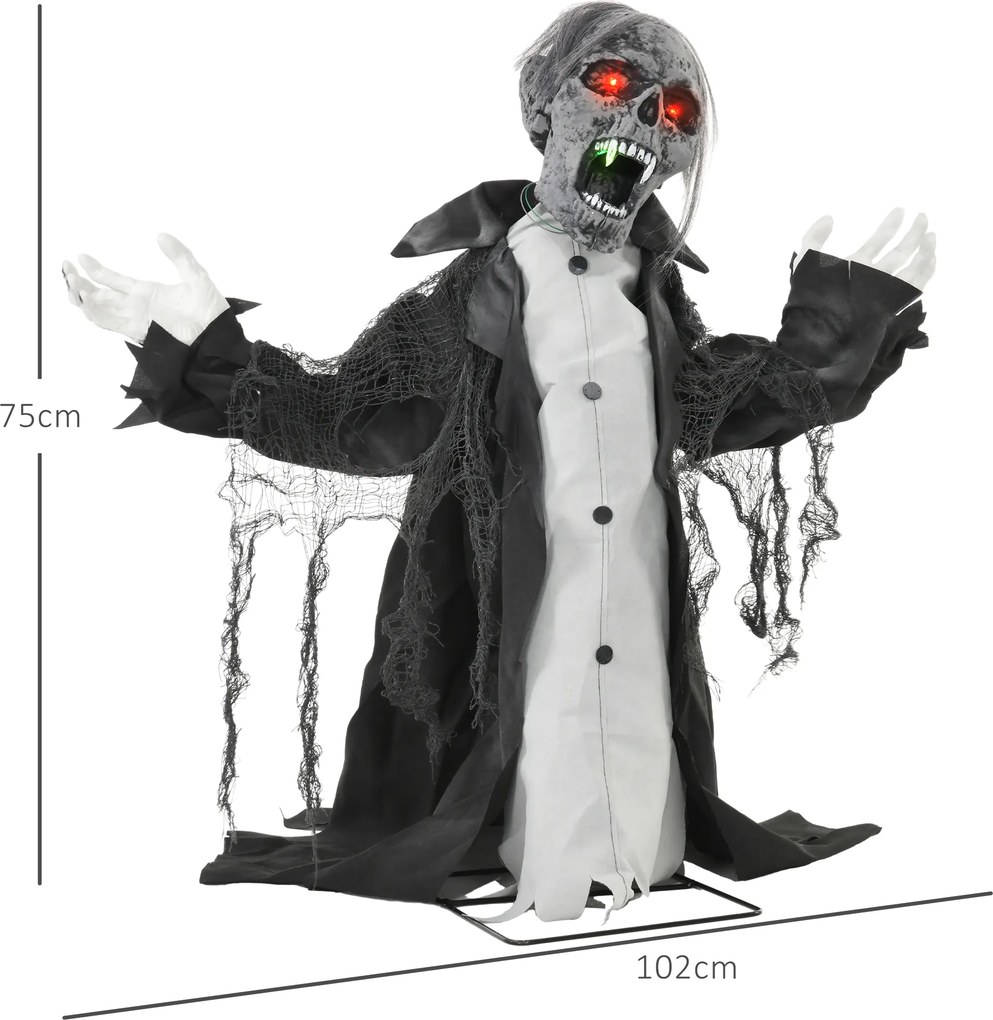 HOMCOM Halloweenská dekorace 75cm kostra s červenýma svítícíma očima a zvukem vytí, ovládaná pohybem, pro zahradu a interiér | Aosom.de